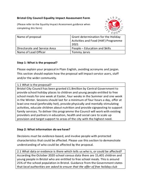 Fillable Online Democracy Bristol Gov Equality Impact Assessment EIA