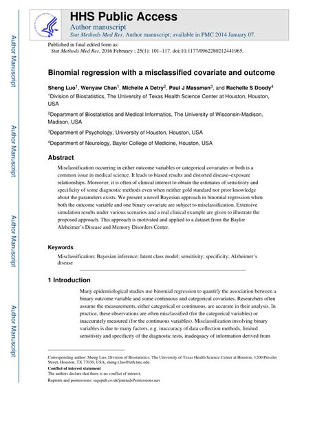 pdf binomial regression with a misclassified covariate and outcome