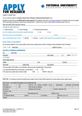 Fillable Online Vu Edu Application For Admission To A Research Degree