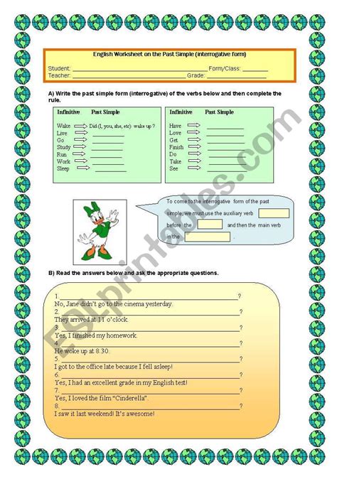 Past Simple Interrogative Form Esl Worksheet By Oceanrain