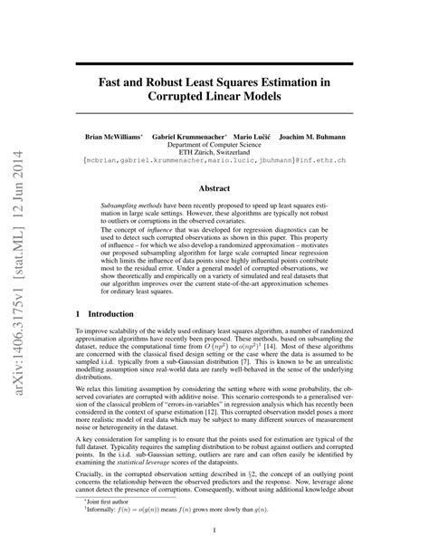 pdf fast and robust least squares estimation in corrupted linear models