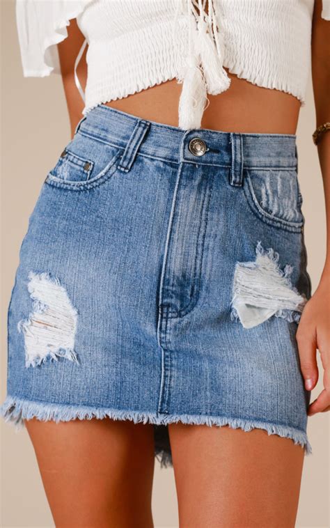 Under Your Breath Denim Skirt In Mid Wash Showpo