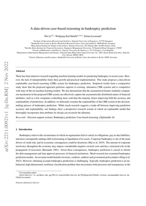 pdf a data driven case based reasoning in bankruptcy prediction