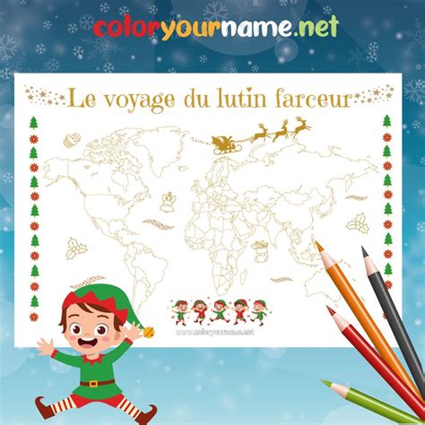 Carte du voyage lutin farceur Elf on the shelf à personnaliser Lutins
