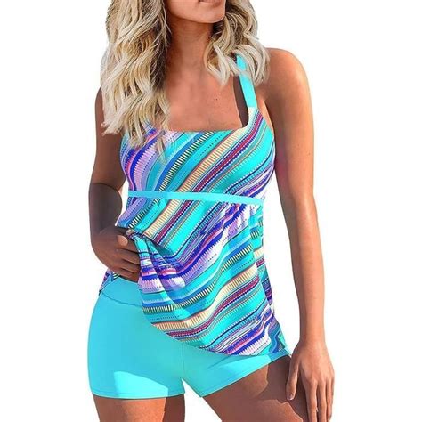 Maillot de Bain 2 Pièces Femme Tankini Ensembles Maillots Taille Haute