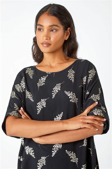Roman Black Metallic Floral Print Oversized T Shirt Matalan