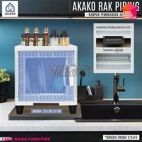 Akako Rak Piring 1 2 3 Dan 4 Susun Plastik Pintu Transparan Mini Dish
