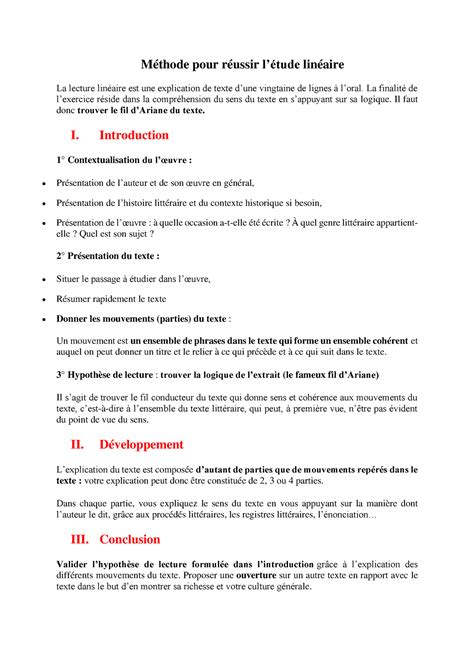 Methode etudelineaire eaf 2 Méthode pour réussir létude linéaire La
