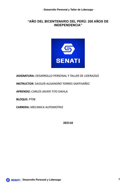 SPSU 857 Entregable 01 Desarrollo Desarrollo Personal SENATI Studocu