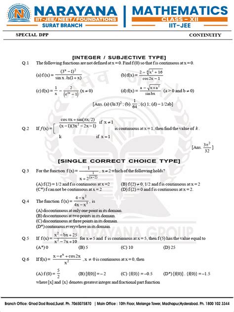 special dpp 2 pdf function mathematics integer