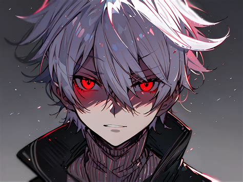 Anime Guy With Red Eyes And A Black Jacket Seaart Ai