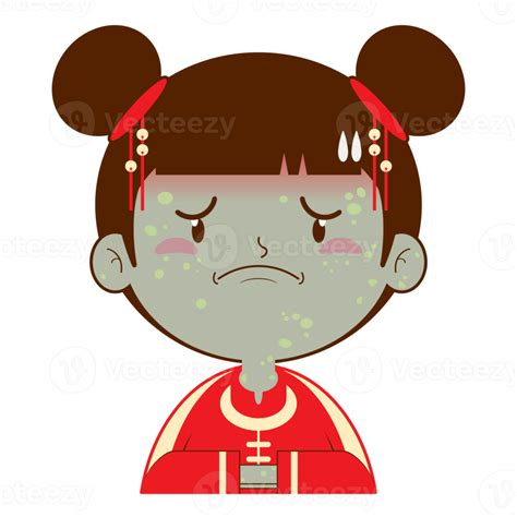 Chinese Girl Sick Face Cartoon Cute 17189081 PNG