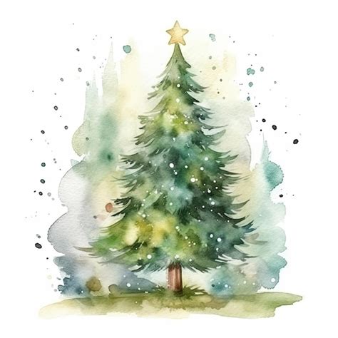 Premium AI Image Watercolor Christmas Tree Isolated Illustration AI