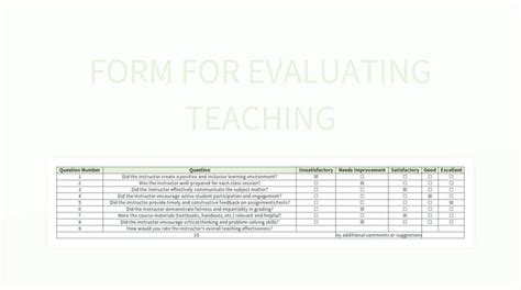 Teacher Teaching Quality Evaluation Form Excel Template And Google
