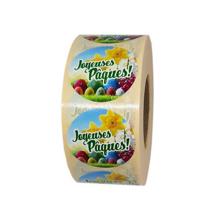 Étiquettes JOYEUSES PÂQUES Pastilles rondes Ø 35 mm En rouleau de