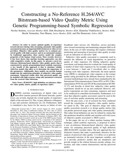 pdf constructing a no reference h 264 avc bitstream based video quality metric using genetic