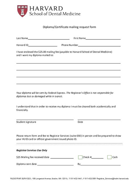 Fillable Online Hsdm Harvard Diploma Certificate Mailing Request Form