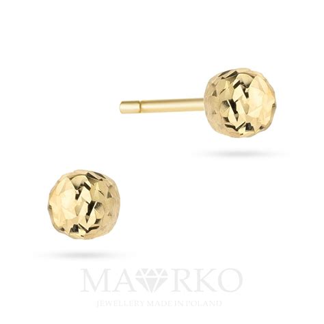 Złote kolczyki lekkie diamentowane kulki 5mm Jeso K GW 243 585