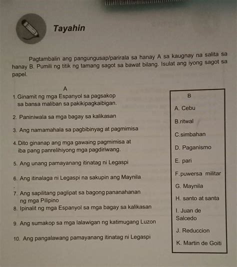 Tayahin Pagtambalin Ang Pangungusap Parirala Sa Hanay A Sa Kaugnay Na