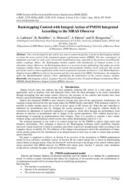 pdf backstepping control with integral action of pmsm integrated according to the mras
