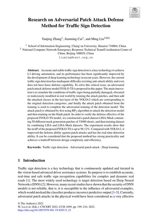 pdf research on adversarial patch attack defense method for traffic sign detection