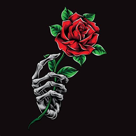 Skeleton Hand Holding Rose Premium Vector