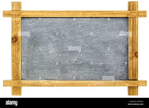 Blank Small Slate Blackboard With White Chalk Texture In Wooden Grunge