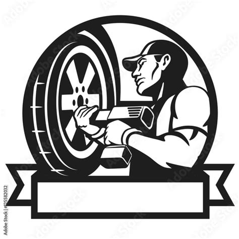 Logo For Car Service Auto Mechanic Changing Tyre On Car Auto Mechanic