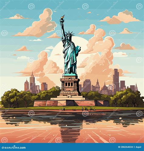 Statue Of Liberty Statue Of Liberty Hand Drawn Comic Illustration
