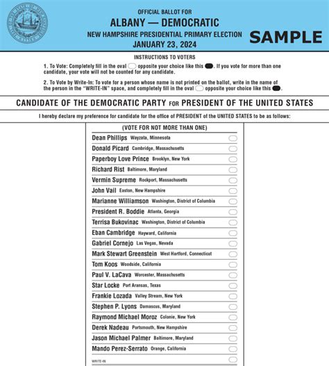 New Hampshire Democratic Primary Ballot Shane Darlleen