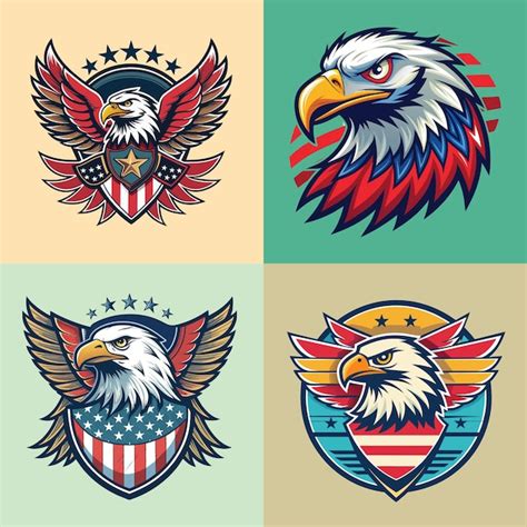 Premium Vector Set Of American Eagle Emblems With Stars And Stripes