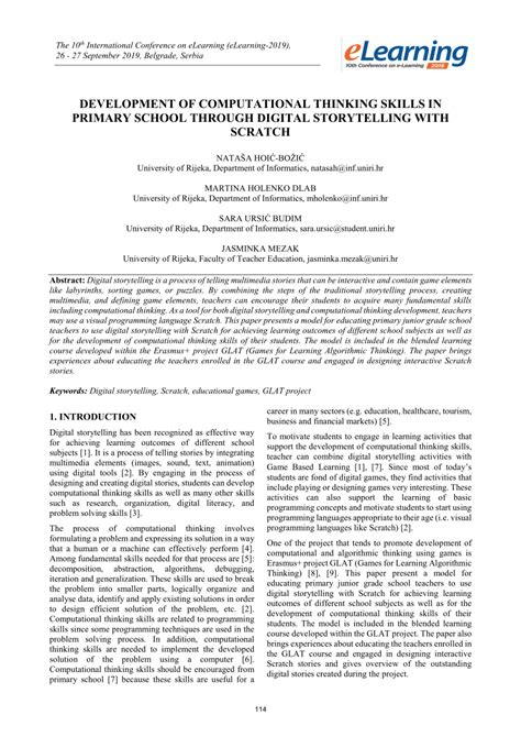 pdf development of computational thinking skills in primary school through digital