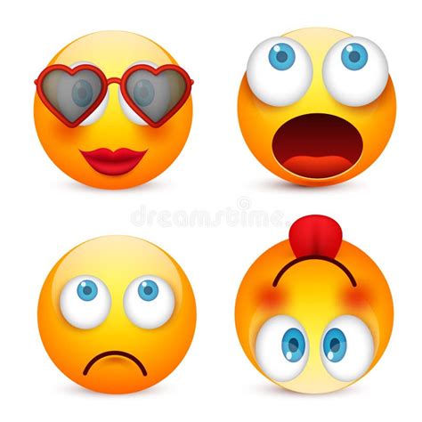 Smiley Emoticon Set Yellow Face With Emotions Mood Facial Expression