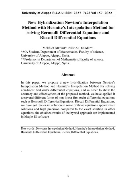 pdf new hybridization newton s interpolation method with hermite s interpolation method for