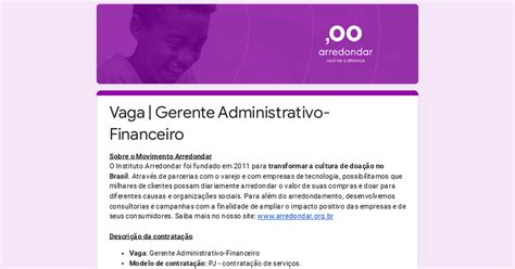 Vaga Gerente Administrativo Financeiro