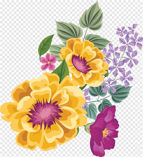 Ilustración de flores de pétalos amarillas y rojas diseño floral flor