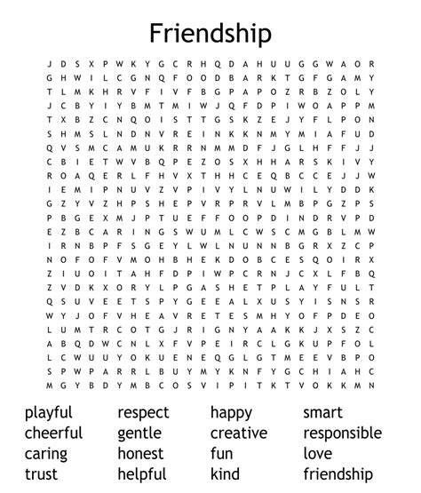 Friendship Word Search WordMint
