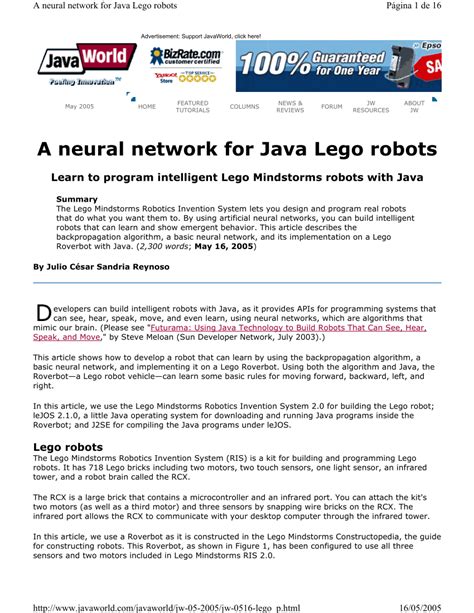 pdf a neural network for java lego robots learn to program intelligent lego mindstorms robots