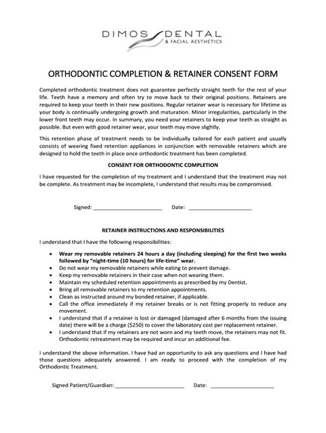 Fillable Online ORTHODONTIC COMPLETION RETAINER CONSENT FORM Fax