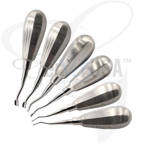 Winged Dental Elevator Set Of 6 With Back Bent Tip Having Short Handle