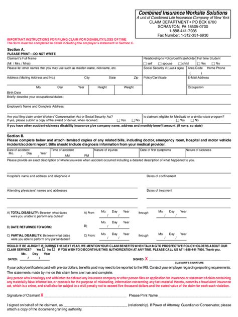 NY Combined Insurance Claims Made Easy 2018 2022 Fill And Sign