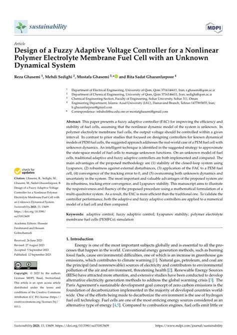 pdf design of a fuzzy adaptive voltage controller for a nonlinear polymer electrolyte membrane