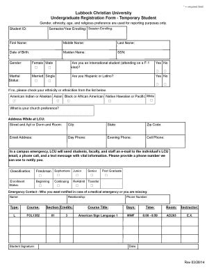 Fillable Online Theportal Lcu Undergraduate Registration Form