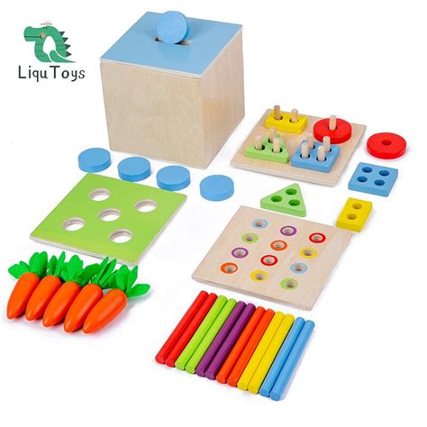 Liqu Jouets Montessori En Bois Pour Bébés De 1 2 Et 3 Ans Coffret