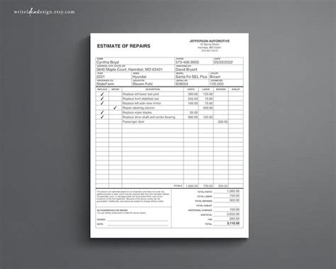 Auto Repair Estimate Body Shop Estimate Auto Body Estimator Etsy