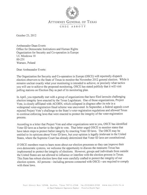 Fillable Online Oag State Tx Letter Texas Attorney General Oag