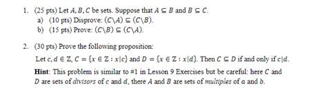 solved 1 25 pts let a b c be sets suppose that a⊆b and