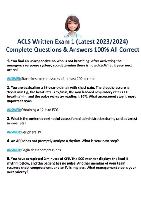 Acls Written Exam Latest Complete Questions Answers