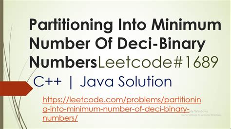 partitioning into minimum number of deci binary numbers leetcode 1689 leetcode solution