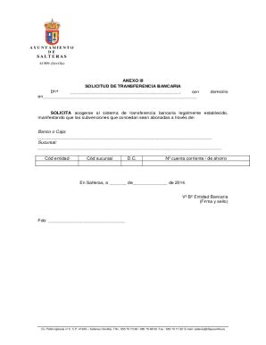 Completable En línea ANEXO III Solicitud Transferencia Bancaria doc Fax